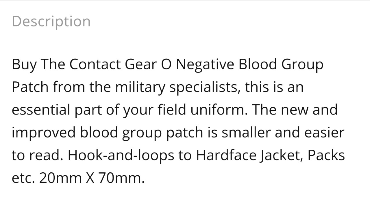 O Neg Blood Group Patch – ADF Memorabilia