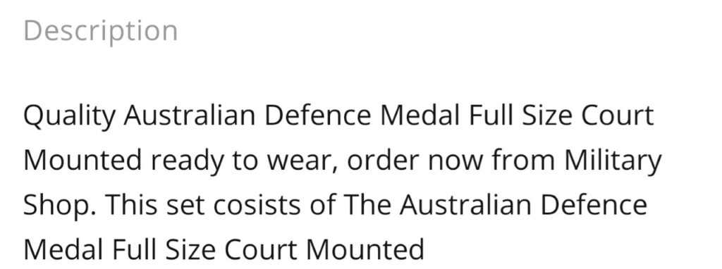 Australian Defence Medal – Full Size, Court Mounted – ADF Memorabilia